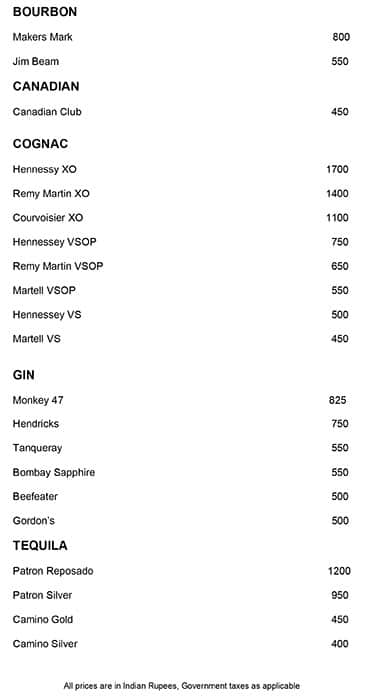 Menu at The Long Bar - Hyatt Regency, Gurugram
