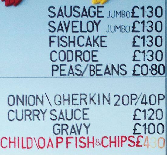 Menu at Ocean Fish Bar, London, 33 Queenstown Rd