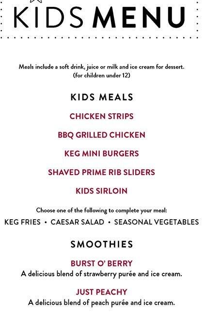 Menu at The Keg Steakhouse + Bar, Toronto, 927 Dixon Rd