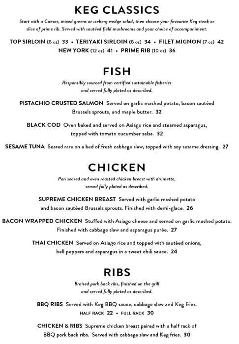 Menu at The Keg Steakhouse + Bar, Toronto, 927 Dixon Rd