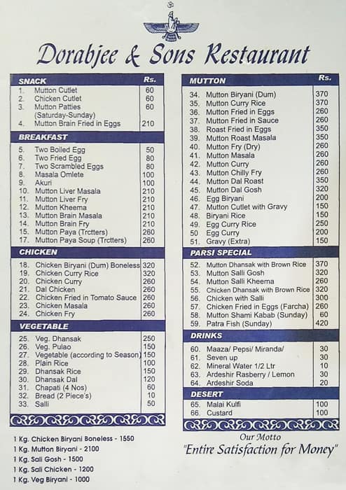 Menu at DORABJEE & SONS, Pune