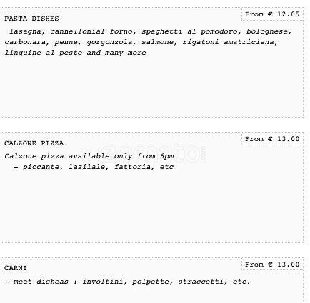 Menu at Steps of Rome restaurant, Dublin, 1 Bird Ave