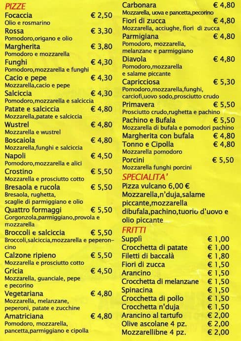Pizza Vulcano a Roma: Foto del Menu con Prezzi - Zomato Italia