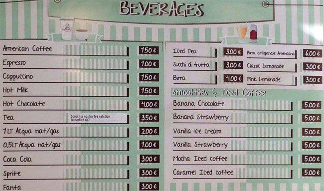 Menu at Bakery House, Rome, Corso Trieste