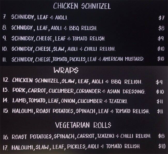 Menu at monty's hot sandwich shop cafe, Bondi Beach