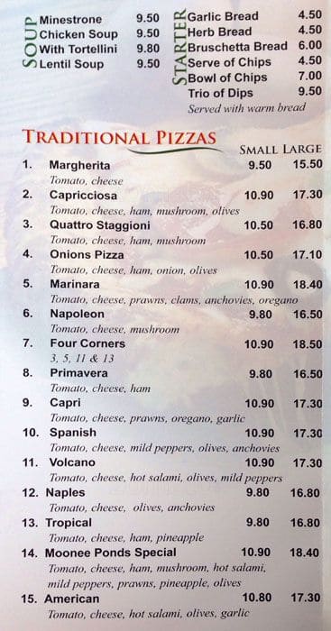 Menu at Moonee Ponds Pizza pizzeria, Moonee Ponds