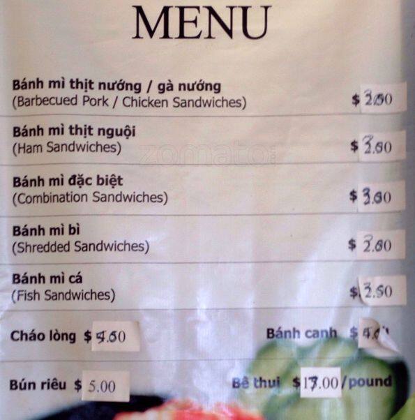 Menu at Tan Dinh Deli restaurant, Seattle