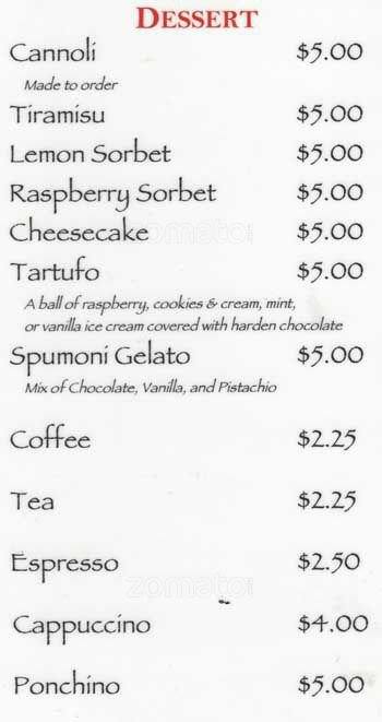 Menu at Tufano's Vernon Park Tap restaurant, Chicago