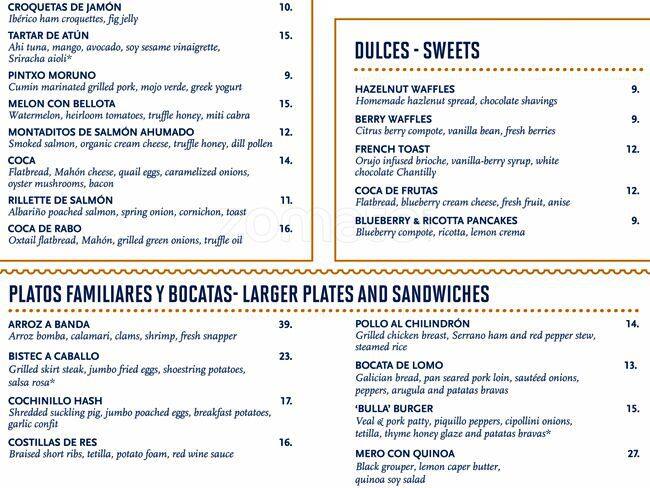 Menu at Bulla Gastrobar, Doral, NW 87th Ave c102