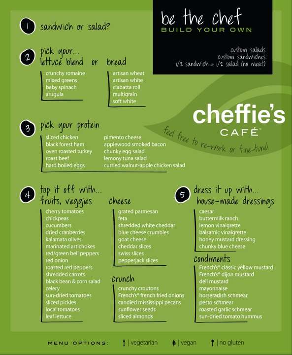 Menu at Cheffie's Cafe, Memphis, 483 High Point Terrace