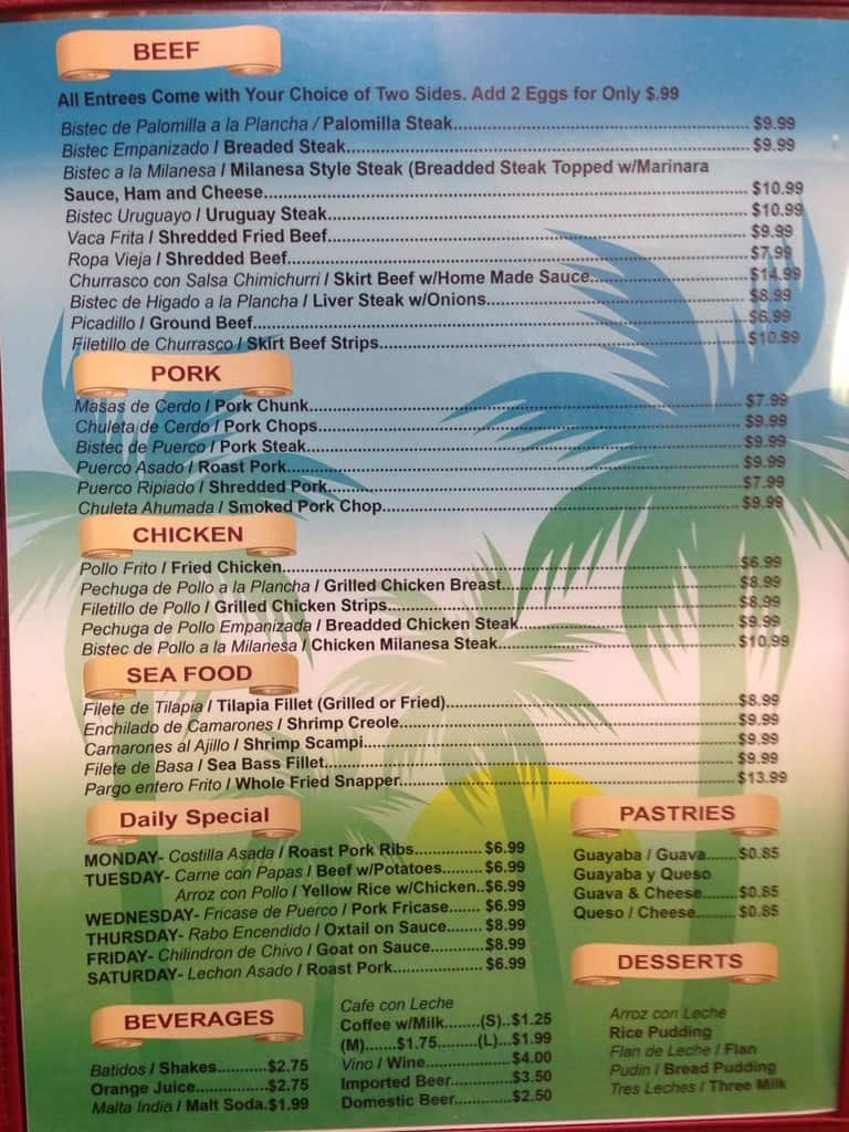 Menu at San Luis Cuban Cafe Restaurant, Fort Myers