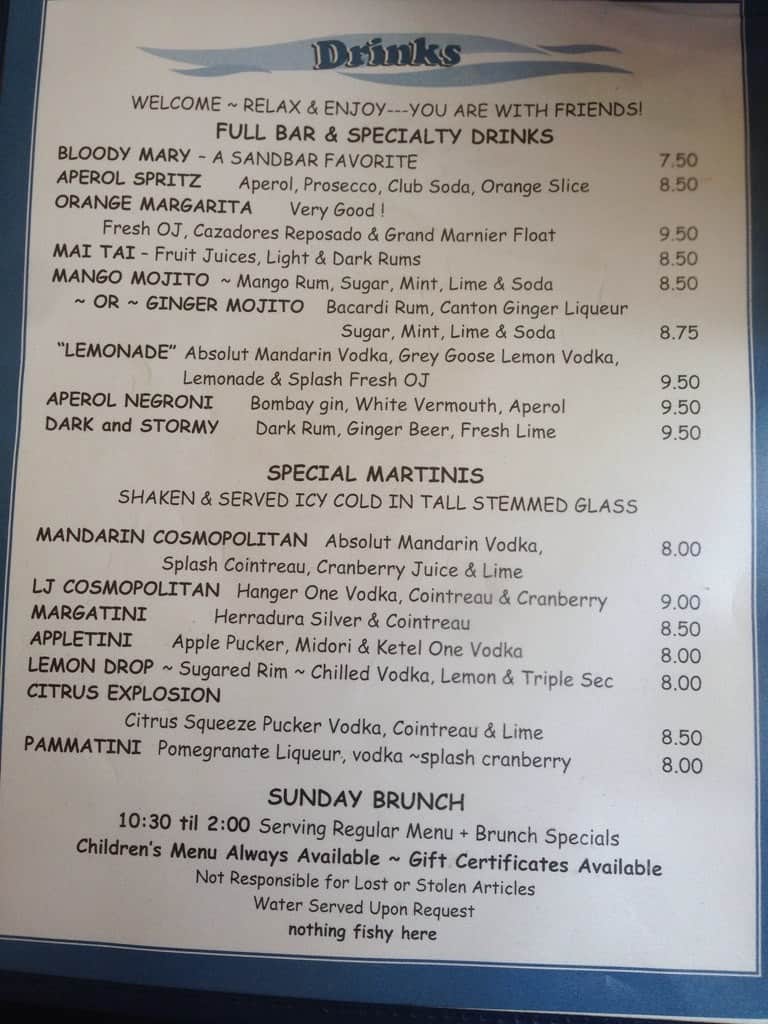 Menu at Sandbar & Grill, Monterey