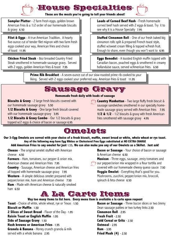 Menu at Curve Cafe, Mishawaka