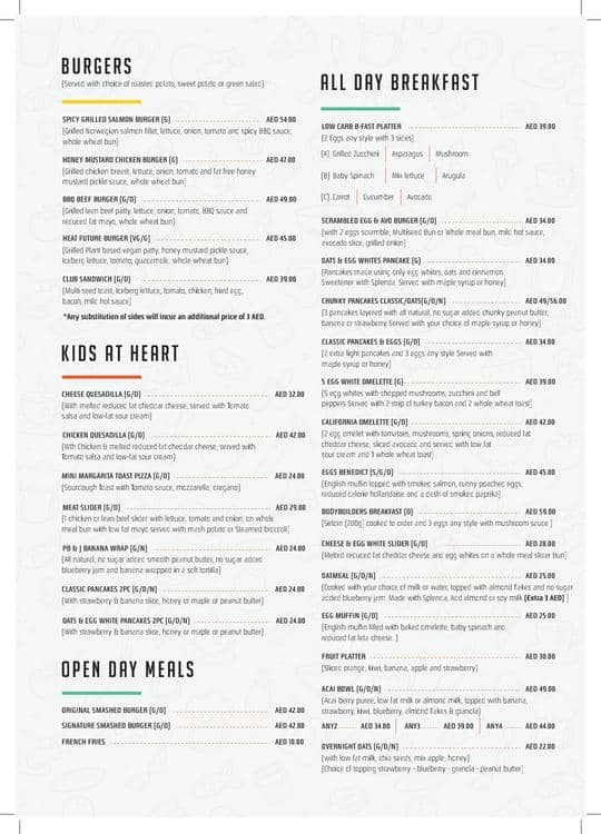 Menu of HEAT, Umm Suqeim, Dubai