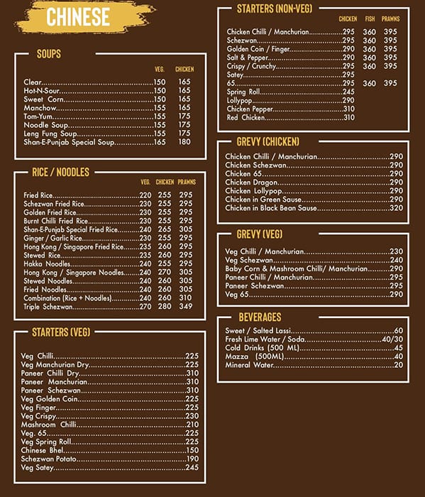 Menu of Shan-E-Punjab Express, 4 Bungalows, Mumbai