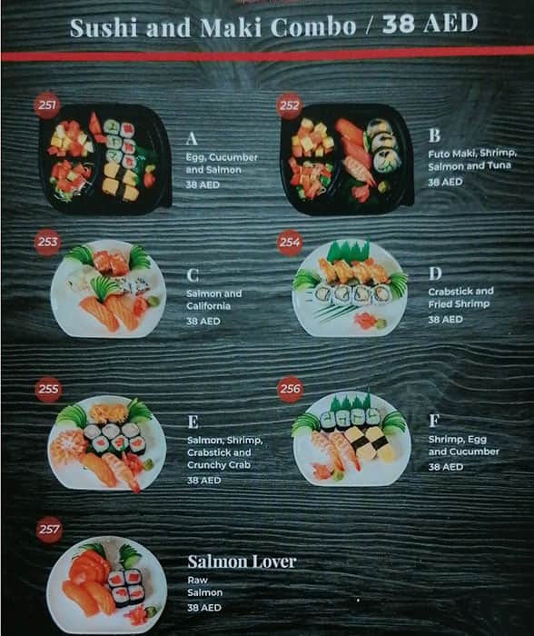 Menu at Samurai Japanese Restaurant, Abu Dhabi, Al Wahda Mall - 1 Hazza ...