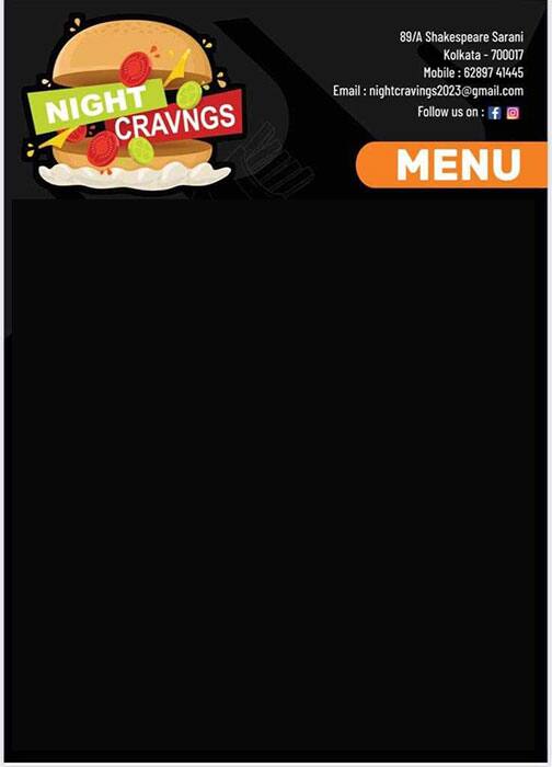 Menu of Night Cravings, Park Circus Area, Kolkata