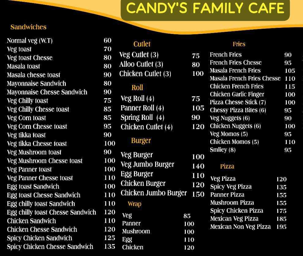 Menu of Candy's Family Cafe, Pallavaram, Chennai