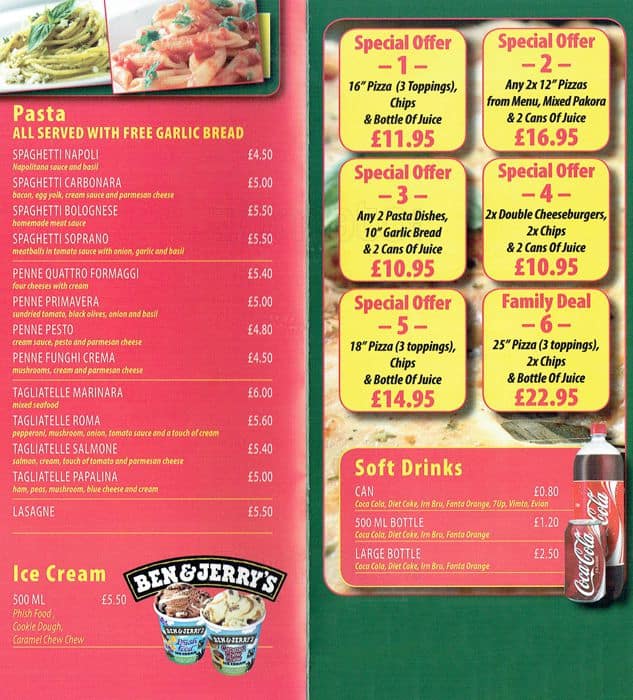 Menu at Bella roma pizzeria, Edinburgh