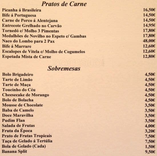 Menu em Tertulia Do Tejo restaurante, Lisboa