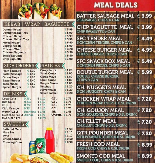 Menu at The Fryery fast food, Dublin