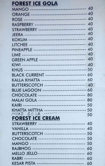 Menu at Go Gola, Reis Magos