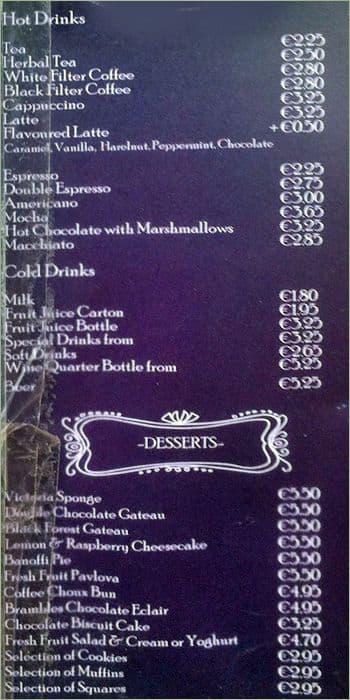 Menu at Brambles cafe, Dublin, P