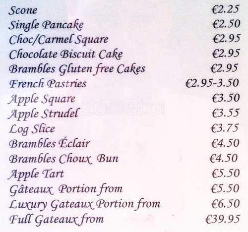 Menu at Brambles cafe, Dublin, P