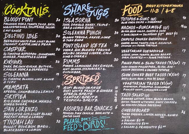 Menu at Ponyfish Island restaurant, Southbank