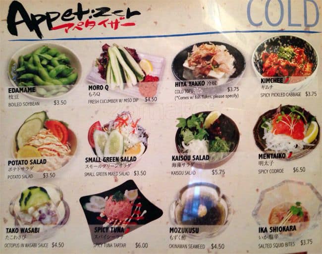 Menu at Oh! Taisho restaurant, New York City