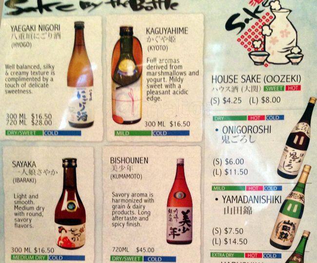 Menu at Oh! Taisho restaurant, New York City