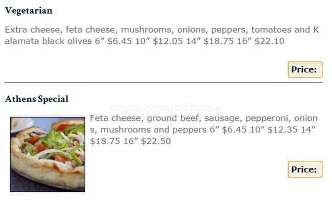 Menu at Athens Pizza pizzeria, Decatur, Clairmont Rd