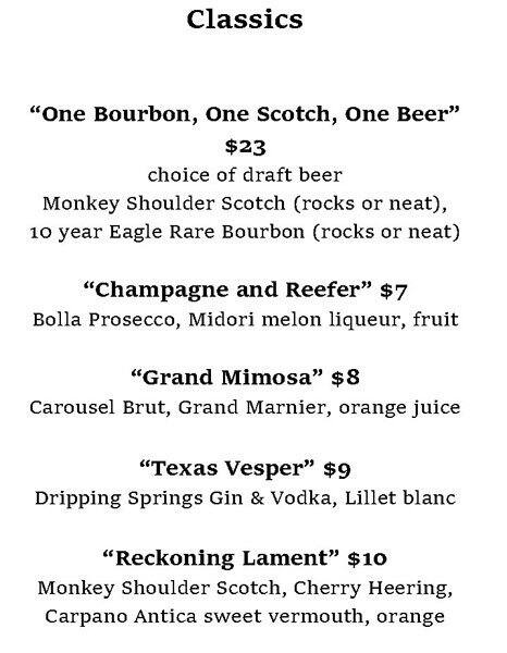 Menu at Cody's Restaurant Bar & Patio, San Marcos