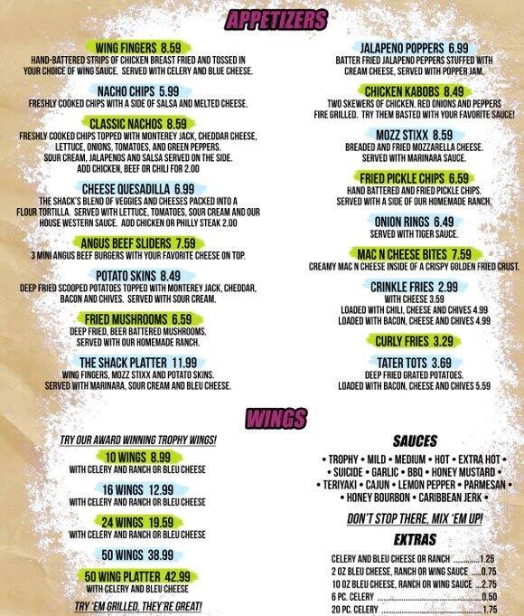 Menu At Wing Shack Pub And Bar Orlando E Michigan St