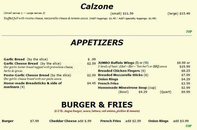 Menu at Pauly’s Pizza Joint pizzeria, San Diego