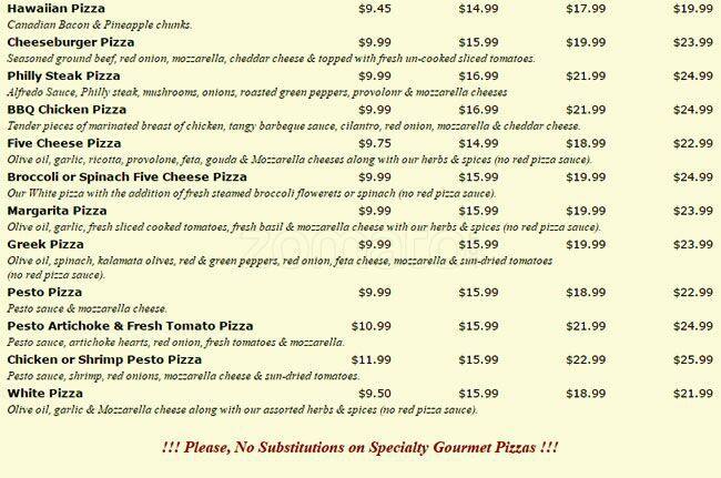 Menu at Pauly’s Pizza Joint pizzeria, San Diego