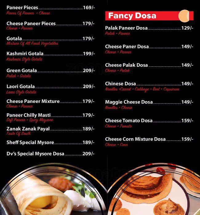 Menu at Dosa Villa, Ahmedabad