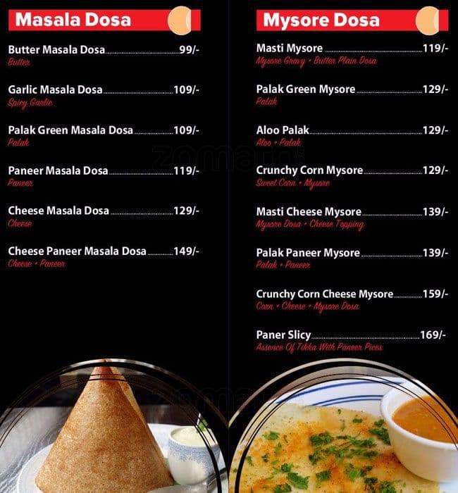 Menu at Dosa Villa, Ahmedabad