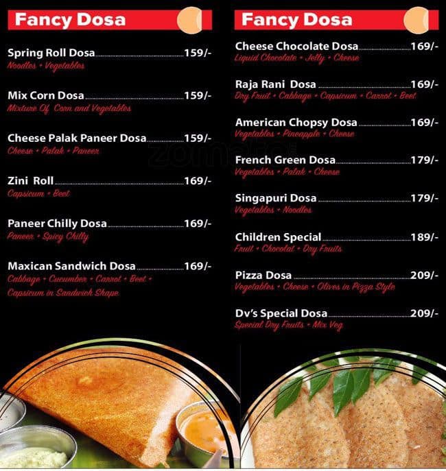 Menu at Dosa Villa, Ahmedabad