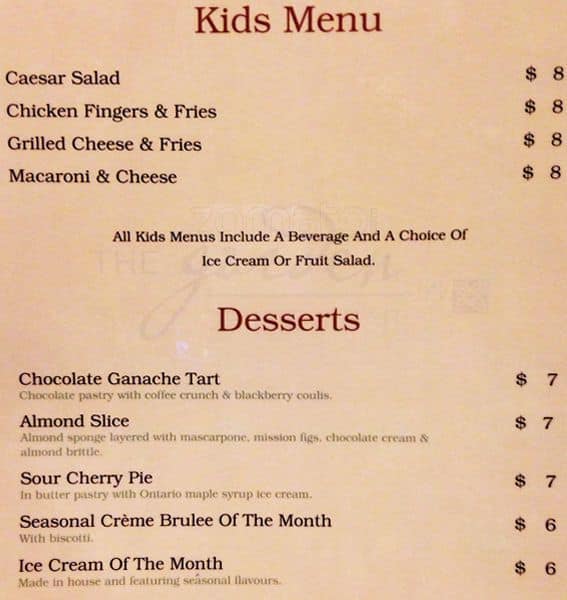 Menu at The Garden - Hilton Garden Inn, Ottawa