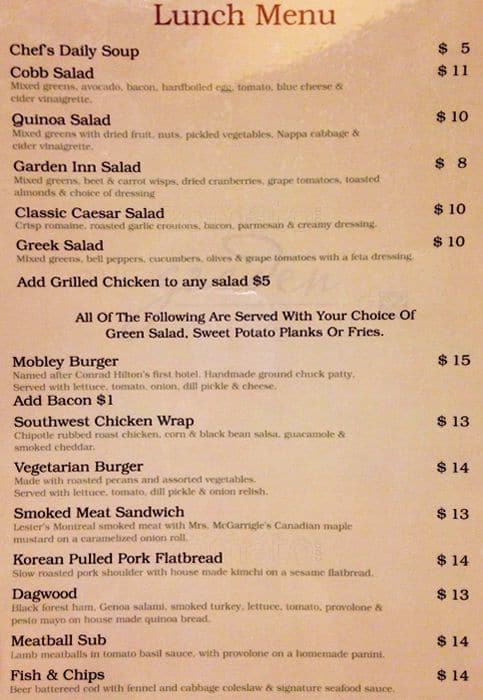 Menu at The Garden - Hilton Garden Inn, Ottawa