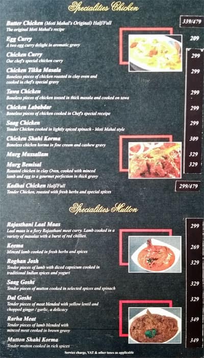 Menu at Moti Mahal Delux, Lucknow, Floor