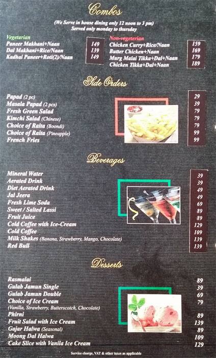 Menu at Moti Mahal Delux, Lucknow, Floor