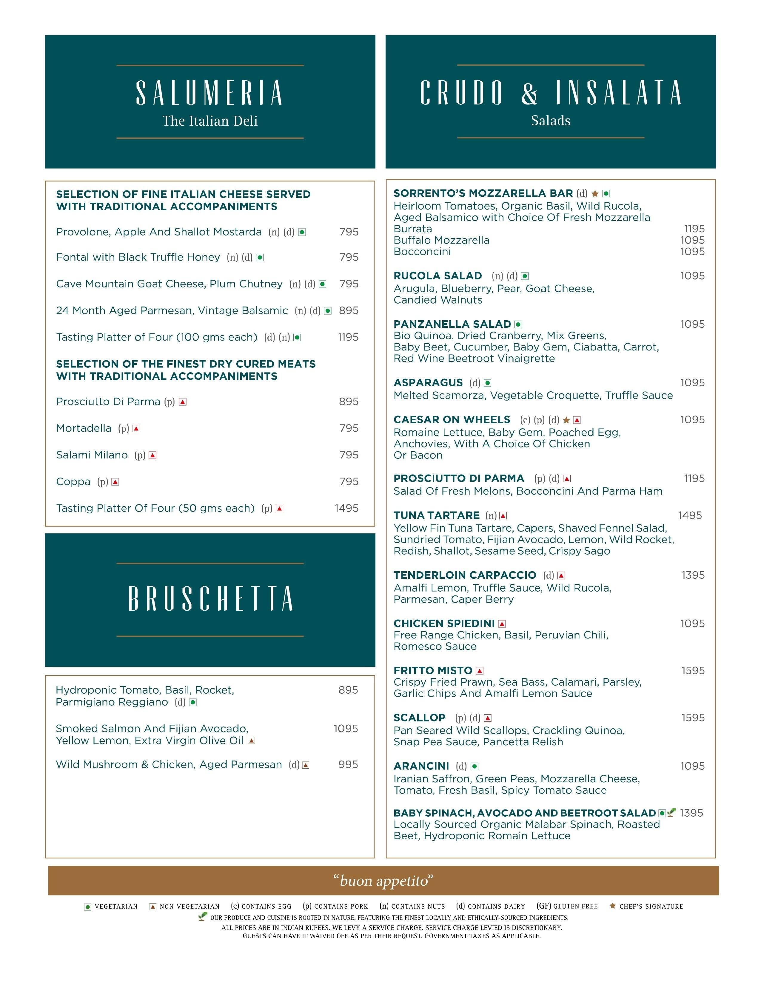 Menu of Sorrento - Shangri-La Eros New Delhi, Connaught Place, New Delhi