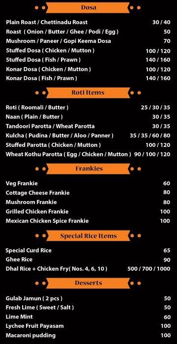 Menu at Night Food Coimbatore, Coimbatore, 11-B