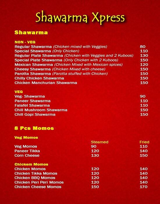Menu of Shawarma Xpress, Medavakkam, Chennai