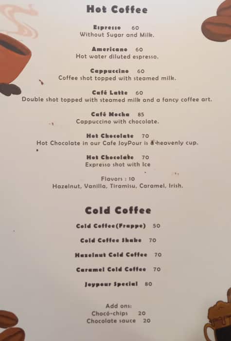 Menu of Cafe Joypour, Chitrakoot, Jaipur