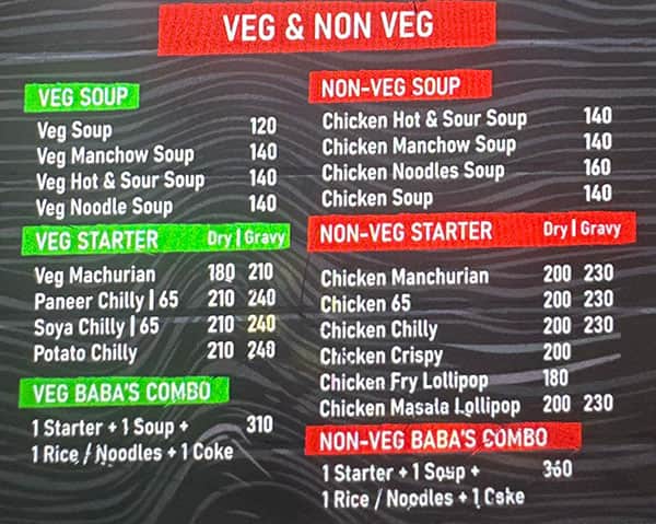 Menu of Baba’s Chinese And Maggi Point, Viman Nagar, Pune