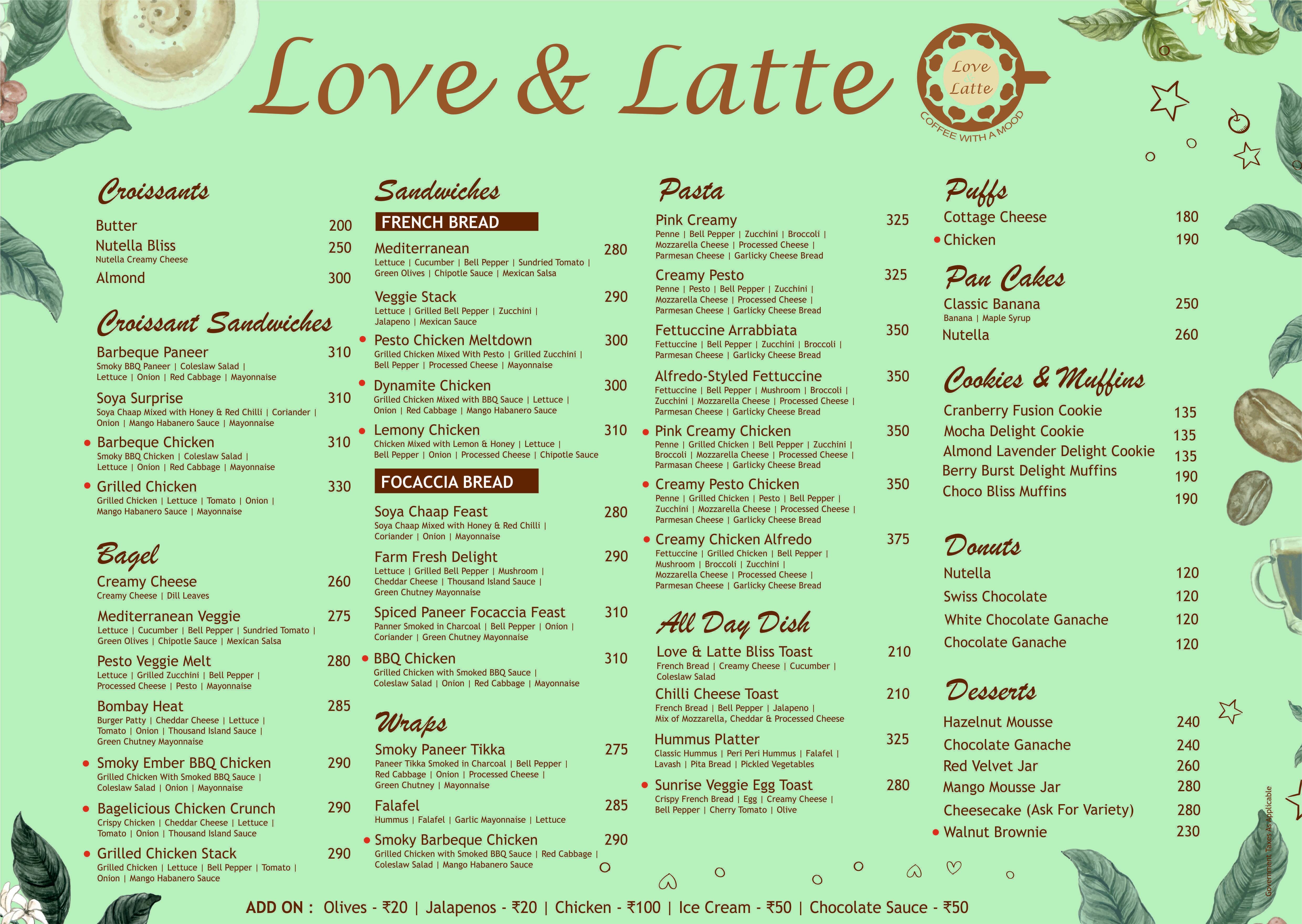 Menu of Love & Latte, Andheri East, Mumbai