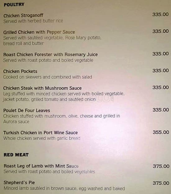 Menu at The Four Leaves, Kolkata, No. 591